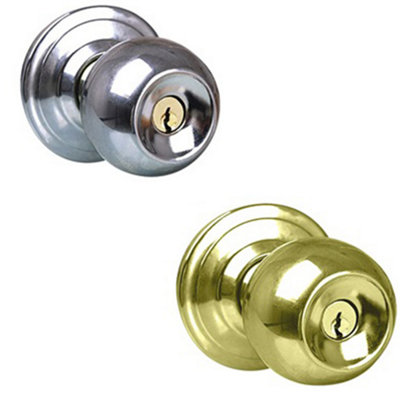 Gold Stainless Steel Door Handle Knob Entrance Locking Key Turn ...