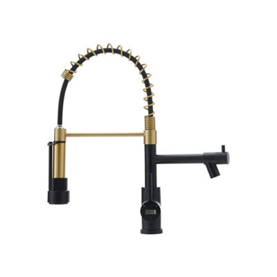 Gold Stainless Steel Side Lever Kitchen Spring Neck Faucet Dual Spouts ...