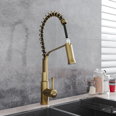 Gold Stainless Steel Side Lever Kitchen Spring Neck Kitchen Tap Mixer Tap