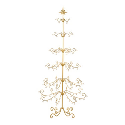 Gold-topped Christmas Tree Floor Stand with Star Decorations, 92cm W x ...