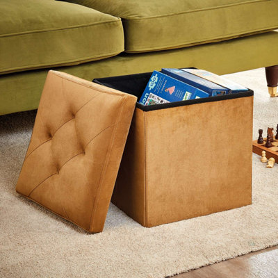 Gold Velvet Multi-use Foldable Footstool and Storage Box