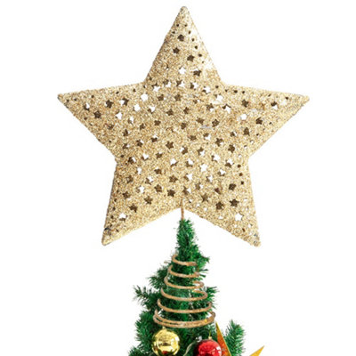 Golden Glittered Metal Christmas Tree Topper Xmas Star Ornament Home ...