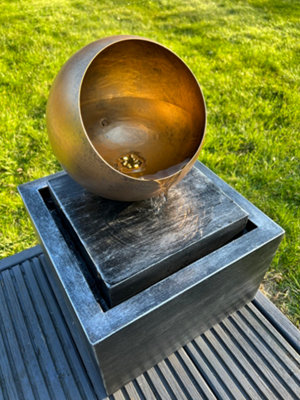 Golden Globe Box Light Water Feature with LED Lights - Solar Powered ...