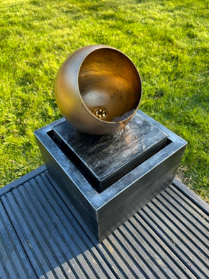 Golden Globe Box Light Water Feature with LED Lights - Solar Powered ...