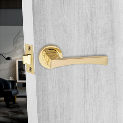Golden Grace 1 Pair of Wave Design Door Handle Round Rose Internal Door ...