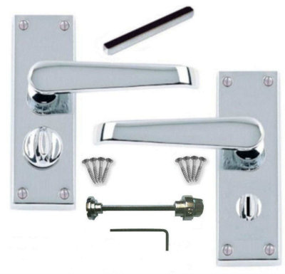 Golden Grace Polished Chrome Victorian Straight Lever Privacy Bathroom Door