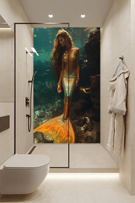 Golden Mermaid Scene Shower Panel - Large, High Quality Shower Panel ...