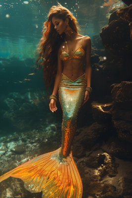 Golden Mermaid Scene Shower Panel - Large, High Quality Shower Panel ...