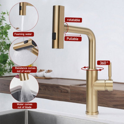 Golden Retractable Pulldown Kitchen Tap Mixer Tap