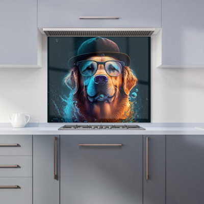 Golden Retriever Dog Premium Glass Kitchen Splashback W600mm x H600mm