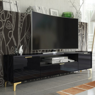 Goldline Gloss TV Unit 200cm Black Luxury - Creative Furniture