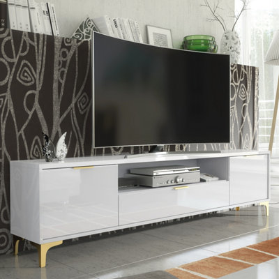 Goldline Gloss TV Unit 200cm White Luxury - Creative Furniture