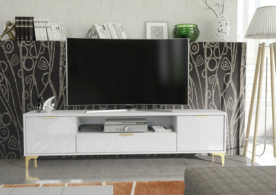 Goldline Gloss TV Unit 200cm White Luxury - Creative Furniture