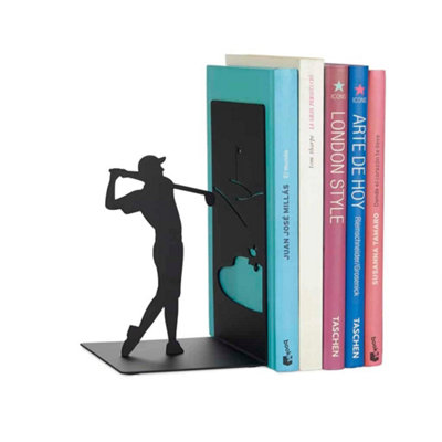 Golfer Bookend Decorative Backswing Golfing Metal Upright Book Ends For ...