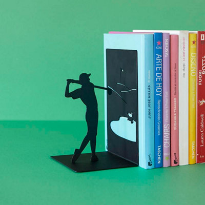 Golfer Bookend Decorative Backswing Golfing Metal Upright Book Ends For ...