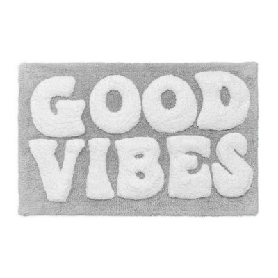Good Vibes Slogan Bath Mat - Grey