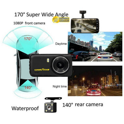Goodyear 1080P Dual Lens Car DVR Front and Rear Camera Video Dash Cam ...