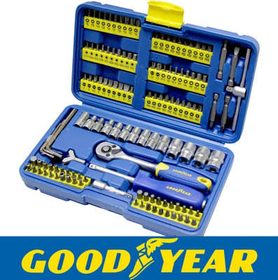 Goodyear 130pc Socket Set + Screwdriver Bits Including 72-teeth Ratchet ...