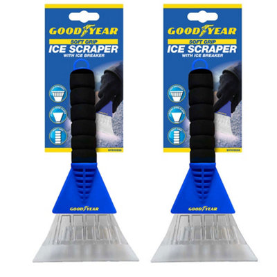 Goodyear 2 Pack Ice Scraper Extra Wide Blade Head Ice Breaker Foam Handle
