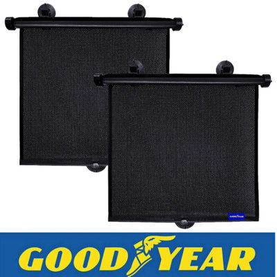 Goodyear 2Pc Car Window Roller Blinds Sun Shade Visor UV Protection ...
