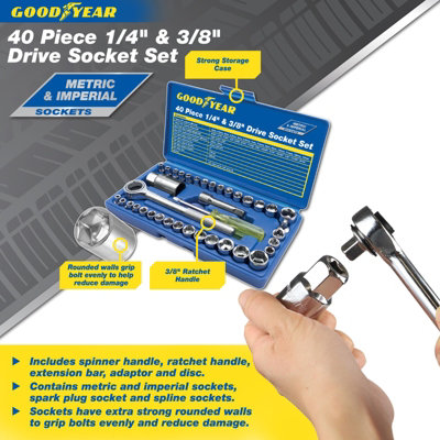 Buy Goodyear 40pc 1/4" & 3/8" Socket Driver Set at B&Q