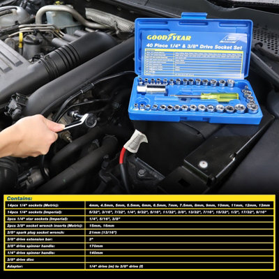 Goodyear 40pc 1/4" & 3/8" Socket Driver Set