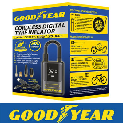 Goodyear Cordless Car Tyre Inflator Pump LED Portable Air Compressor ...