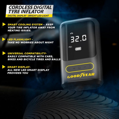 Goodyear Cordless Car Tyre Inflator Pump LED Portable Air Compressor ...