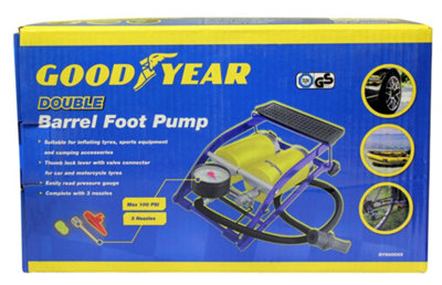 Goodyear Double Barrel Cylinder Tyre Foot Pump Air Inflator