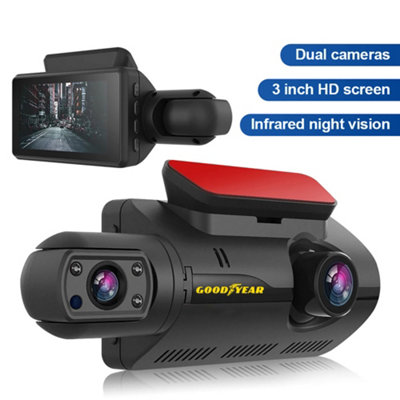 Goodyear Dual Lens Car Dash Cam with Front Rear Internal Camera HD ...