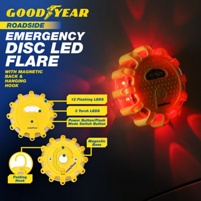 Goodyear Emergency Disc LED Flare Car Safety Light Roadside Beacon Magnetic