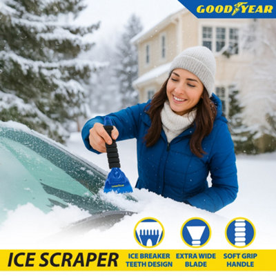Goodyear Ice Scraper with Ice Breaker Teeth & Extra Wide Blade Soft ...