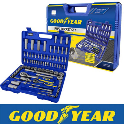 Goodyear Socket Set & Screwdriver Bit Torx Ratchet Case 94PC 1/2" 1/4 ...
