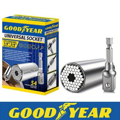 Goodyear Universal Socket Set 1/4"-3/4" Includes Wrench Adapter DIY Car ...