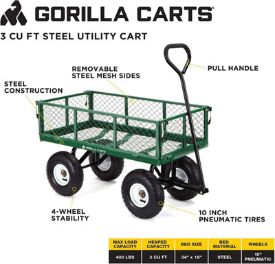 Gorilla Carts Steel Garden Cart with Removable Sides with a Capacity of ...