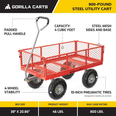 Gorilla Carts Steel Utility Cart with Removable Sides - Heavy-Duty ...