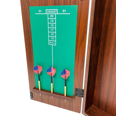 Gorilla Darts Centre Set MDF Walnut Cabinet Set Dartboard inc Darts Package