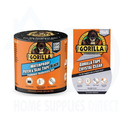 GORILLA WATERPROOF PATCH & SEAL TAPE 100MM X 3M BLACK + CRYSTAL CLEAR ...