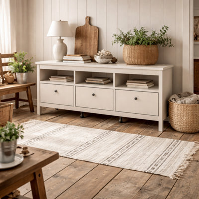 Gossmere Natural Cashmere 3-Drawer TV Unit in Cream Matt Finish by