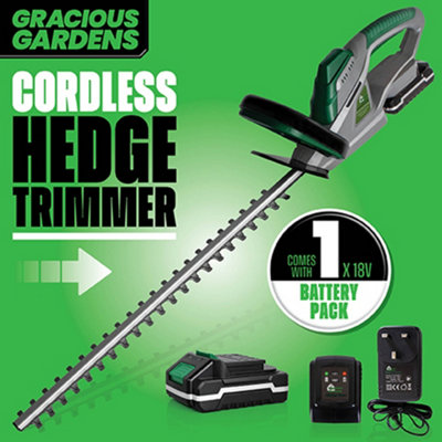 Gracious Gardens Cordless Hedge Trimmer 18V Li Ion Battery Charger and ...