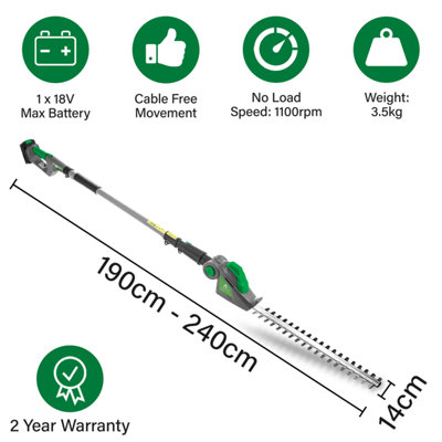 GRACIOUS GARDENS CORDLESS HEDGE TRIMMER LONG REACH 18V LI ION BATTERY ...