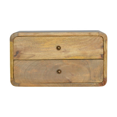 Gradara Mango Wood 2-Drawer Floating Bedside Table, Natural Oak Finish