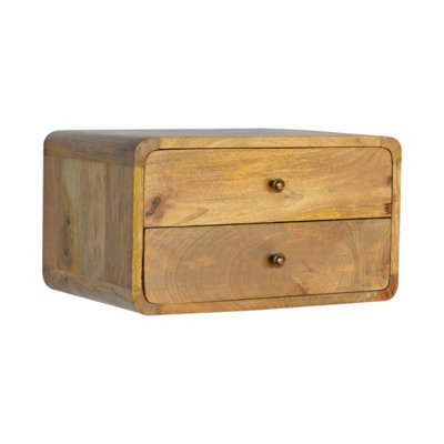 Gradara Mango Wood 2-Drawer Floating Bedside Table, Natural Oak Finish