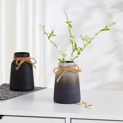 Gradual Grey Nordic Simple Hemp Rope Ceramic Flower Vase