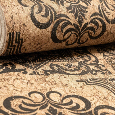 Graham & Brown Superfresco Easy Cork Medallion Black Beige Tile Effect ...