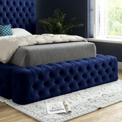 Grand Milan Pleated Upholstery Bed Frame - Blue