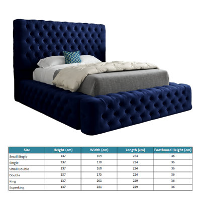Grand Milan Pleated Upholstery Bed Frame - Blue