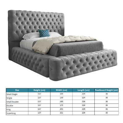 Grand Milan Pleated Upholstery Bed Frame - Grey