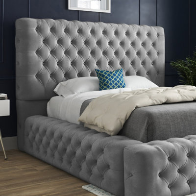 Grand Milan Pleated Upholstery Grey Bed Frame