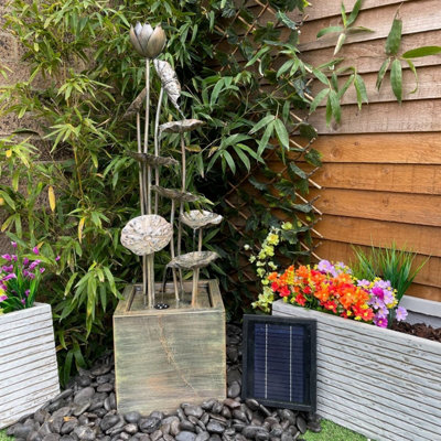 Grand Zinc Flower Modern Metal Solar Water Feature